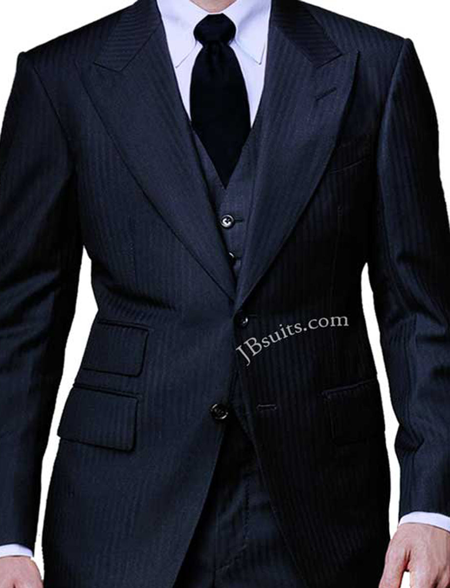 Spctr Navy Herringbone Three Piece Suit – JBsuits